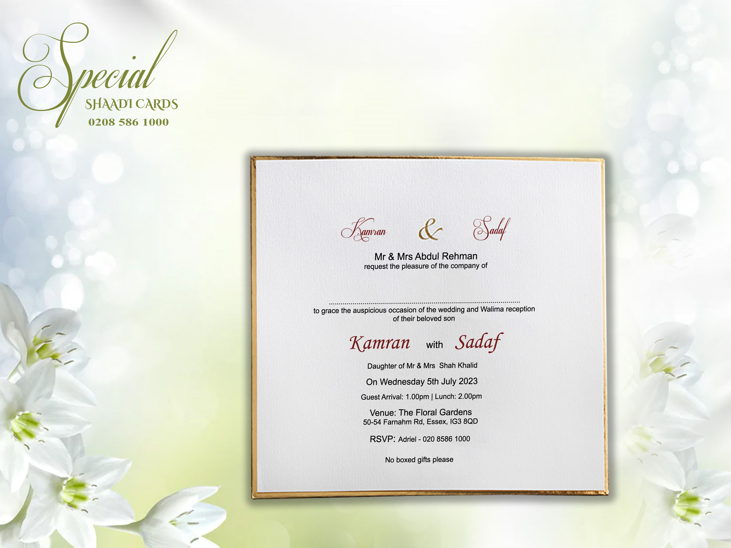 White Square Wedding Invite with Foiled Edges - Special Shaadi Cards