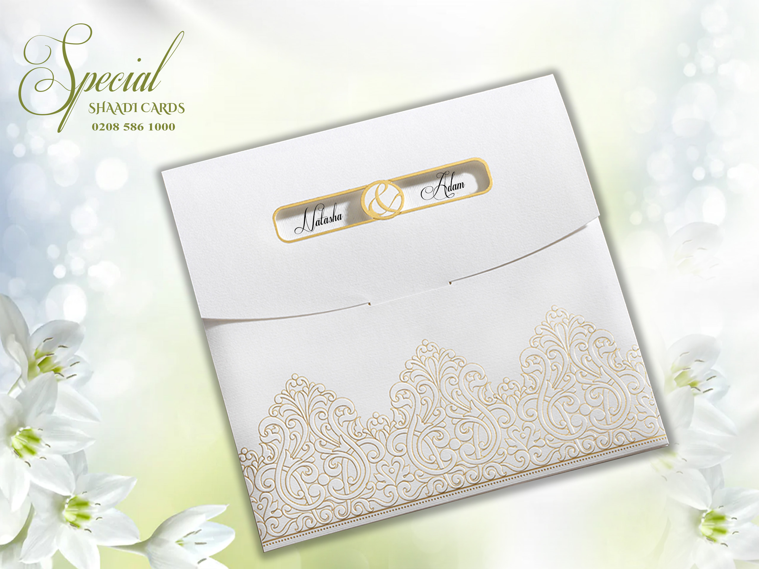White Square Wedding Invite with Foiled Edges - Special Shaadi Cards