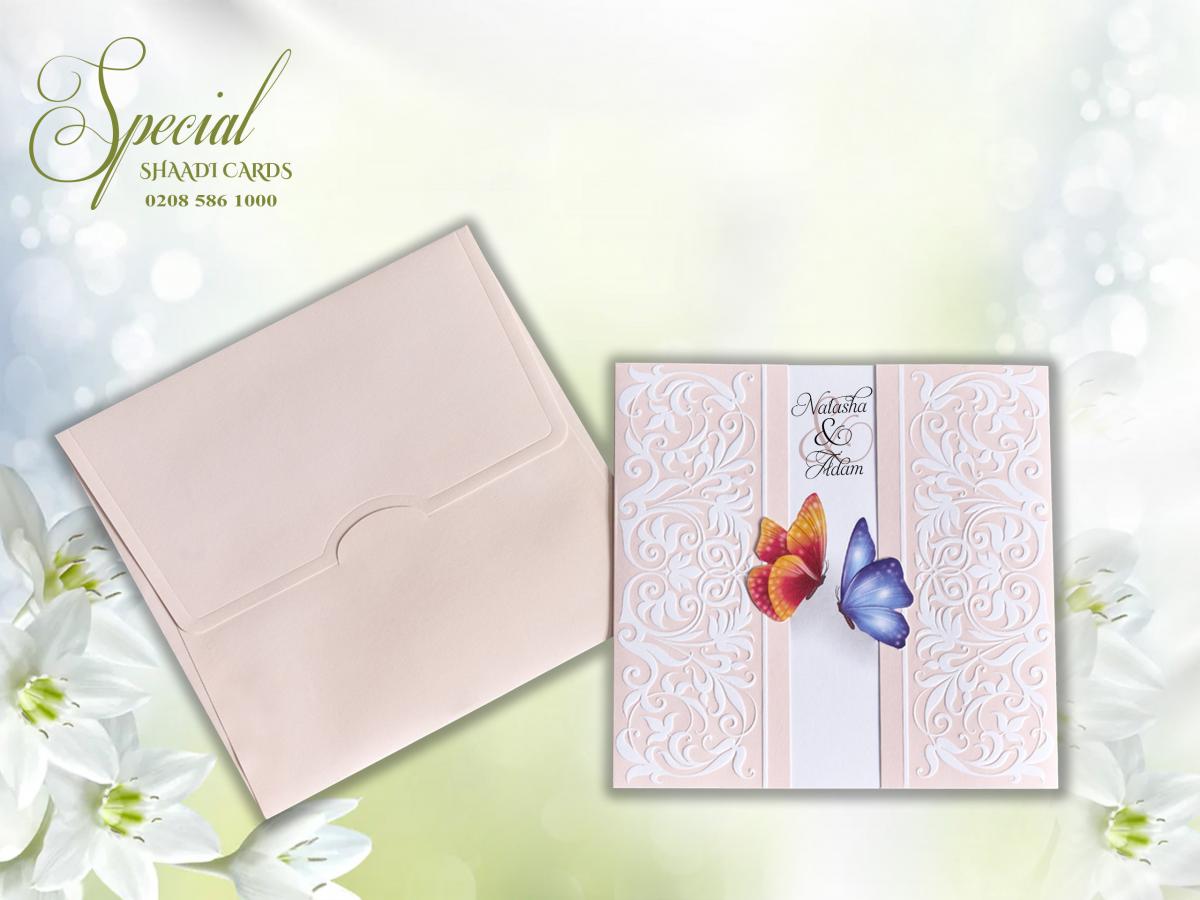 Embossed Floral Butterfly Gate Fold Wedding Card - Special Shaadi Cards