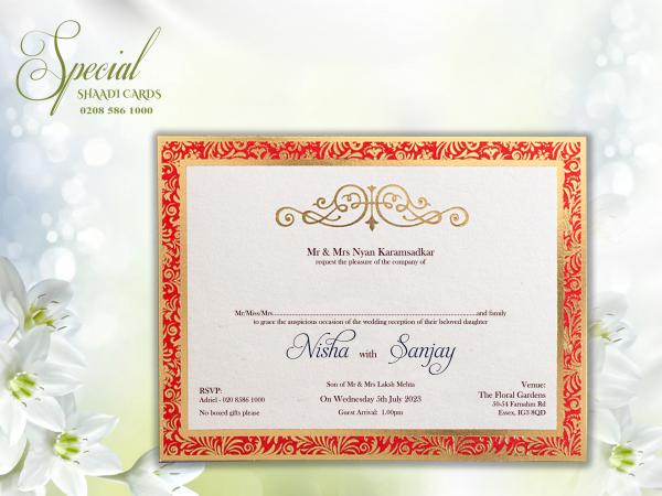 Single Sheet Wedding Card with Foiled Floral Borders - Special Shaadi Cards